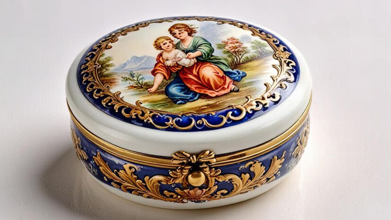 Round tiffany porcelain hinged lidded trinket box france limoges